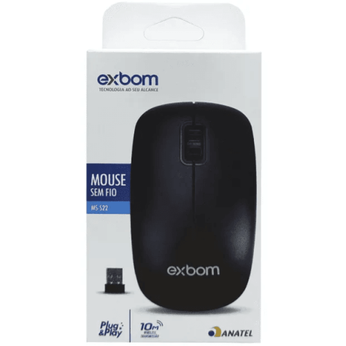 Mouse sem Fio 2.4GHz 1000 DPI Preto - MS-S22 Exbom